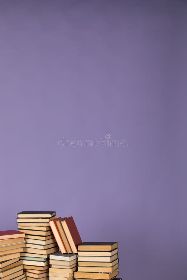 Many Books Stacked on a Purple Background in the Library of Science ...