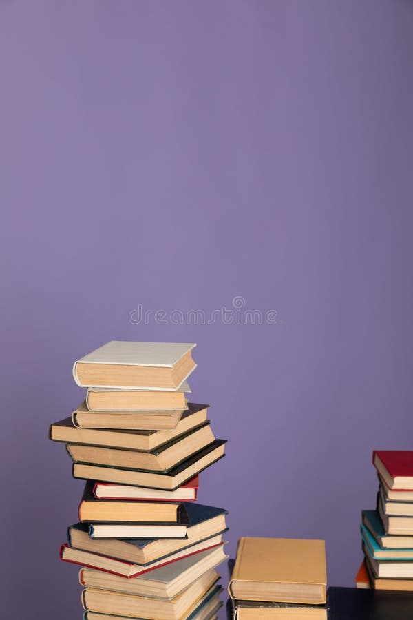 Many Books Stacked on a Purple Background in the Library of Science ...