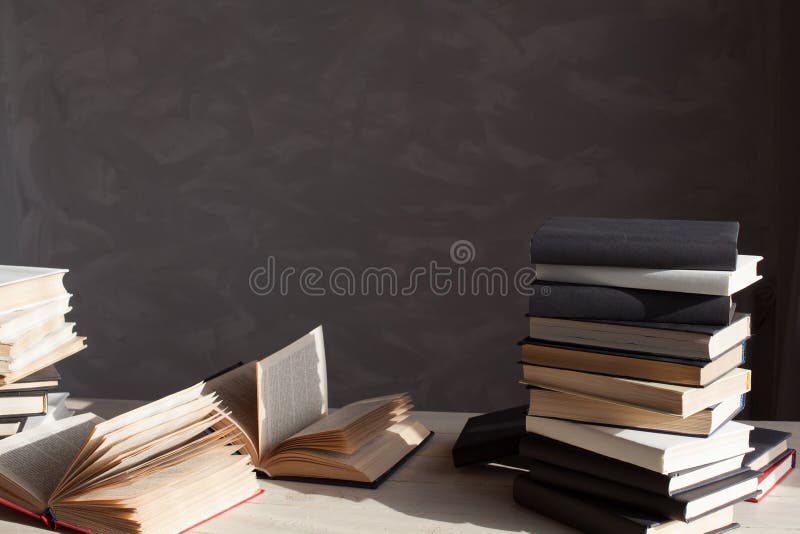 Many Books are on the Table at Home in the Library Stock Photo - Image ...