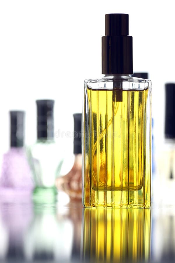 Many Bottle with Gold Perfume Color Isolated. Stock Photo - Image of ...