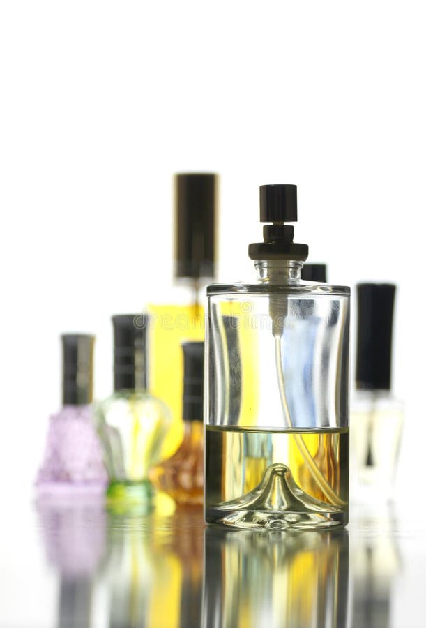Many Bottle with Gold Perfume Color Isolated. Stock Image - Image of ...
