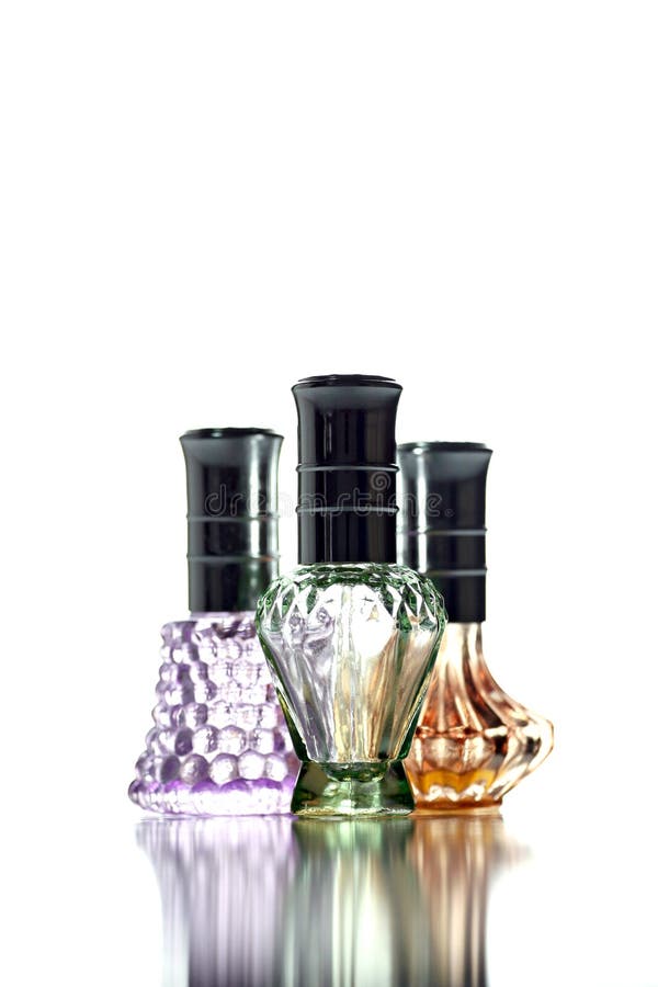 Many Bottle with Perfume Different Color Isolated. Stock Image - Image ...