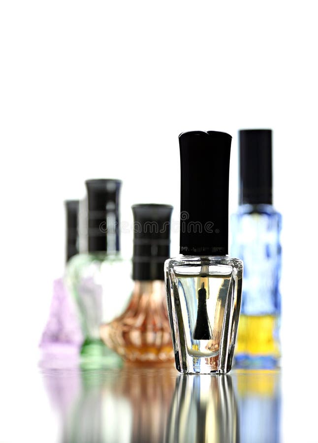 Many Bottle with Perfume Different Color Isolated. Stock Image - Image ...