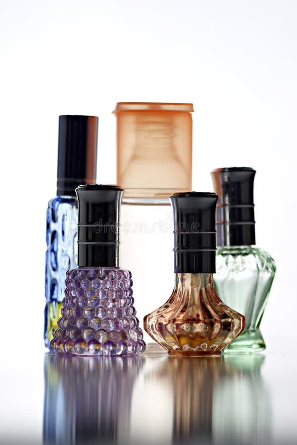 Many Bottle with Perfume Different Color Isolated. Stock Photo - Image ...