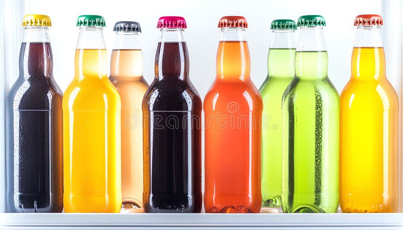 Many Bottles of Drinks in Refrigerated Box Isolated on White Stock ...