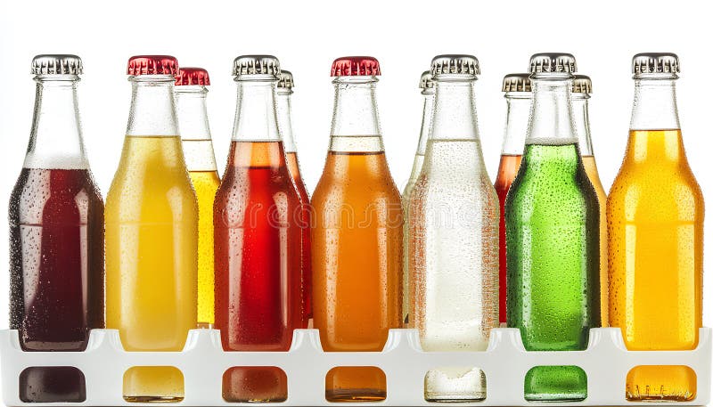 Many Bottles of Drinks in Refrigerated Box Isolated on White Stock ...