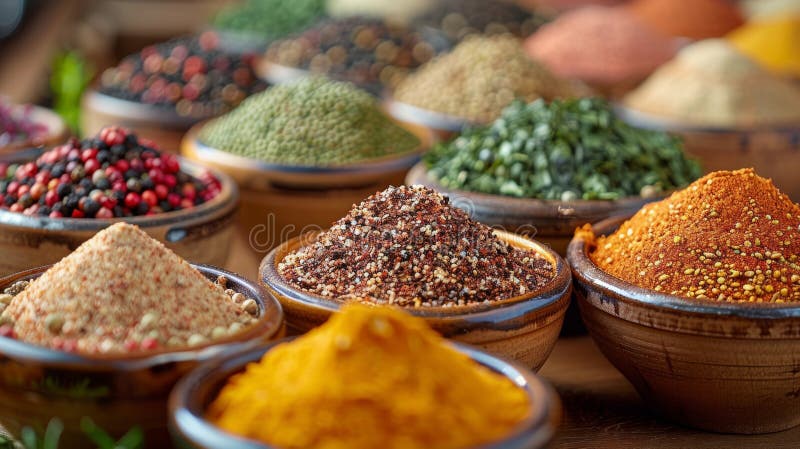 Many Bowls Filled with Different Types of Spices Stock Photo - Image of ...