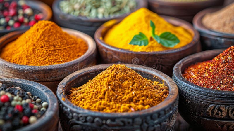 Many Bowls Filled with Different Types of Spices Stock Photo - Image of ...