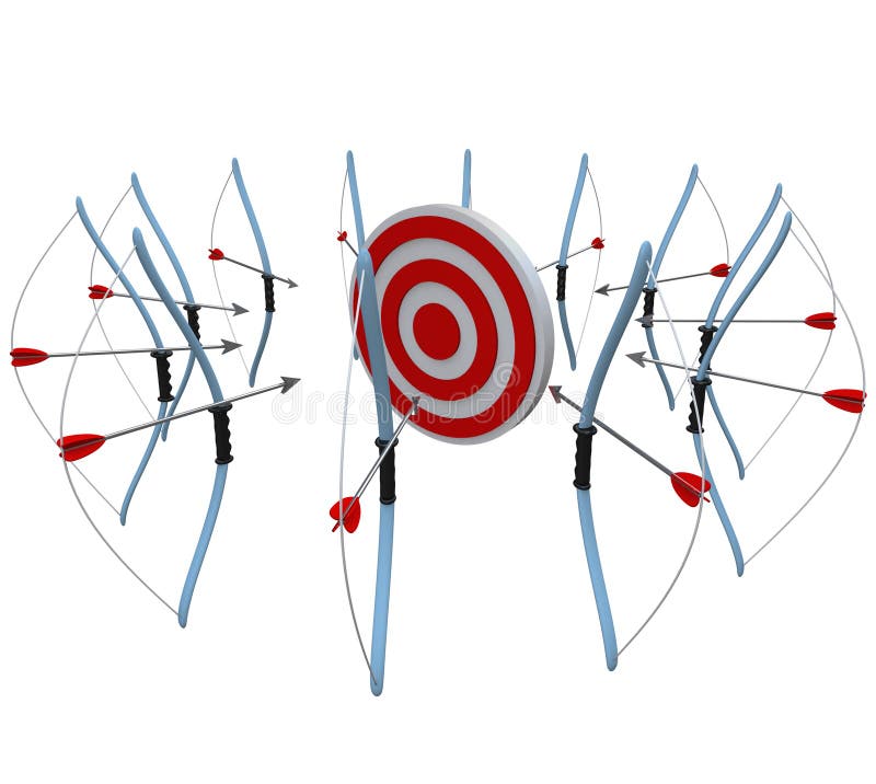 Many Bows and Arrows Aim One Target in Competition Stock Illustration ...