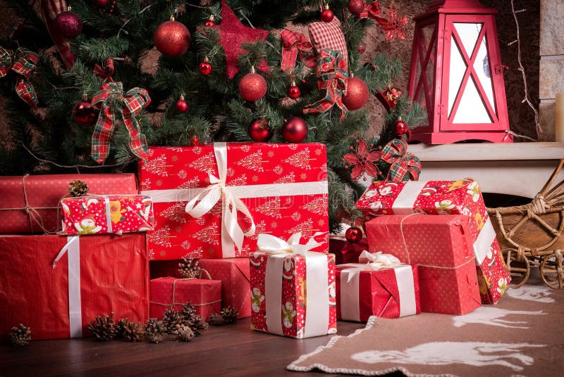 Many Boxes with Christmas Gifts Under the Christmas Tree Stock Photo ...