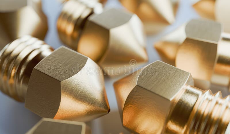 Many Brass Nozzles for 3D Printer with Different Sizes. 3D Rendered ...