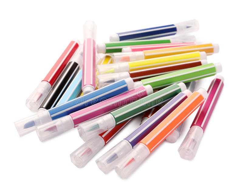 Many Bright Colorful Markers Isolated on White Stock Photo - Image of ...