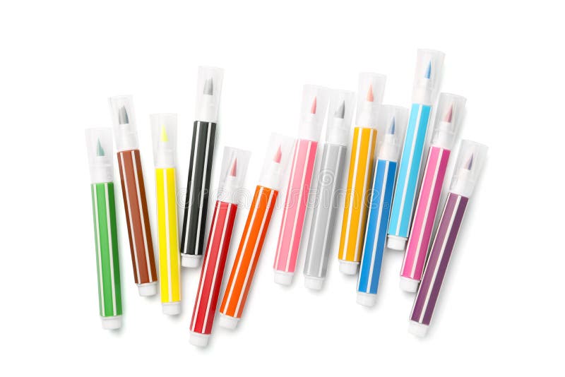 Many Bright Markers Isolated on White, Top View Stock Image - Image of ...