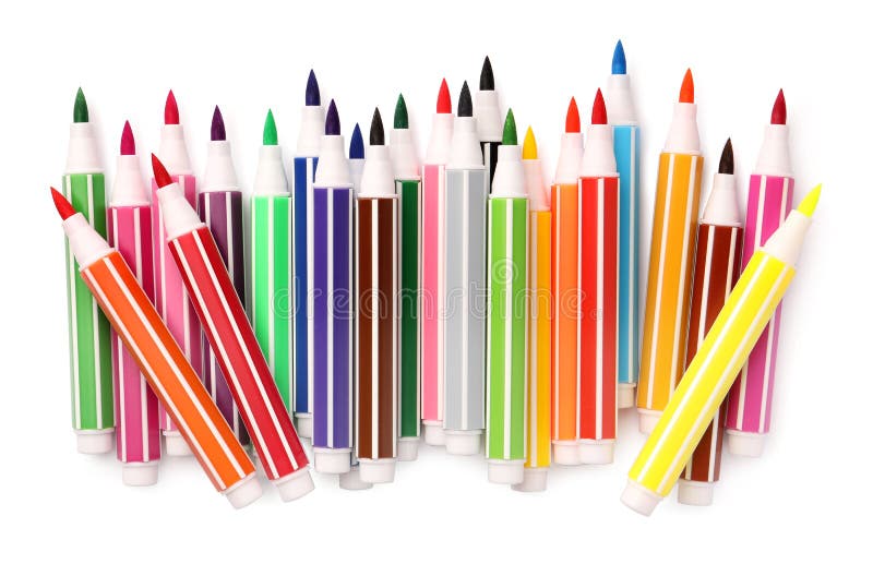 Many Bright Markers Isolated on White, Top View Stock Image - Image of ...