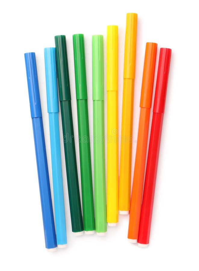Many Bright Markers Isolated on White, Top View Stock Image - Image of ...