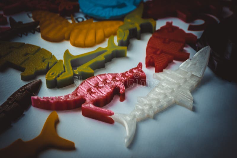Many Bright Multi-colored Objects Printed on 3d Printer Lie on Flat ...