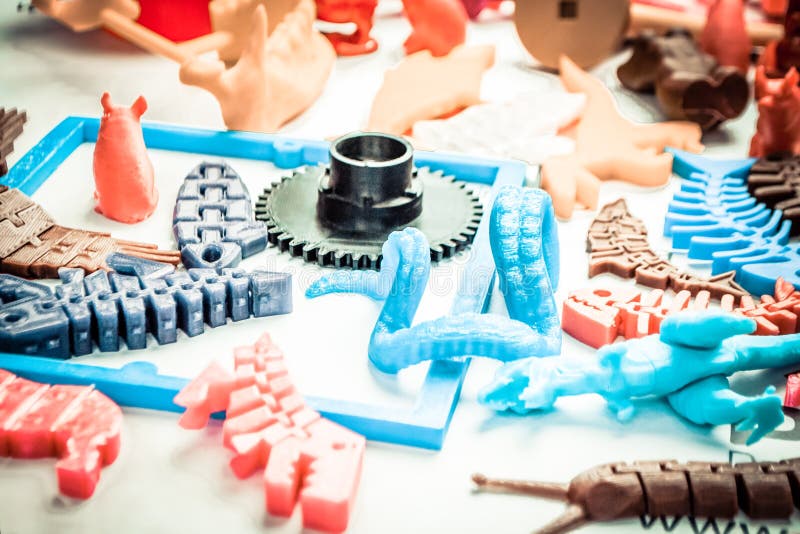 Many Bright Multi-colored Objects Printed on 3d Printer Lie on Flat ...