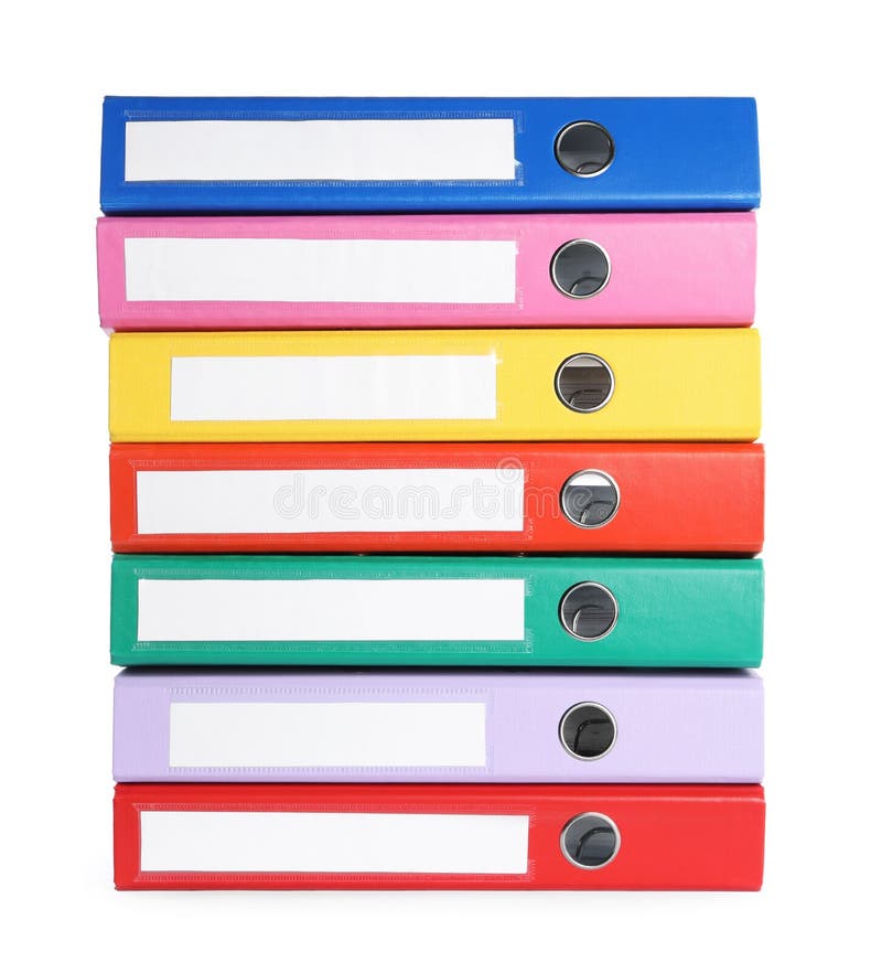 Many Bright Office Folders Isolated on White Stock Photo - Image of ...