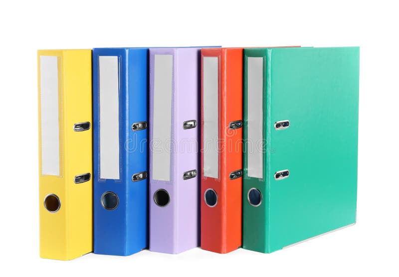 Many Bright Office Folders Isolated on White Stock Photo - Image of ...