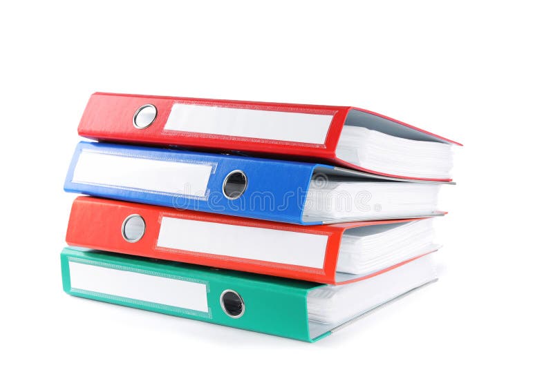 Many Bright Office Folders Isolated on White Stock Photo - Image of ...