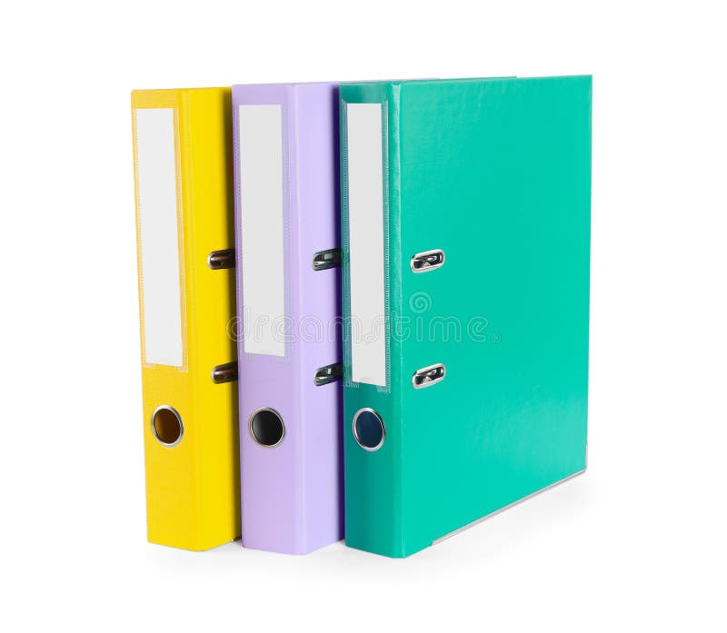 Many Bright Office Folders Isolated on White Stock Photo - Image of ...