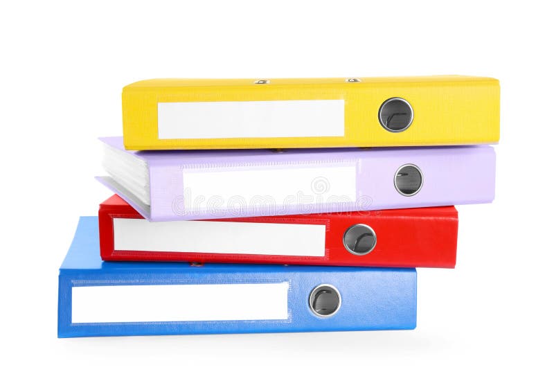 Many Bright Office Folders Isolated on White Stock Image - Image of ...