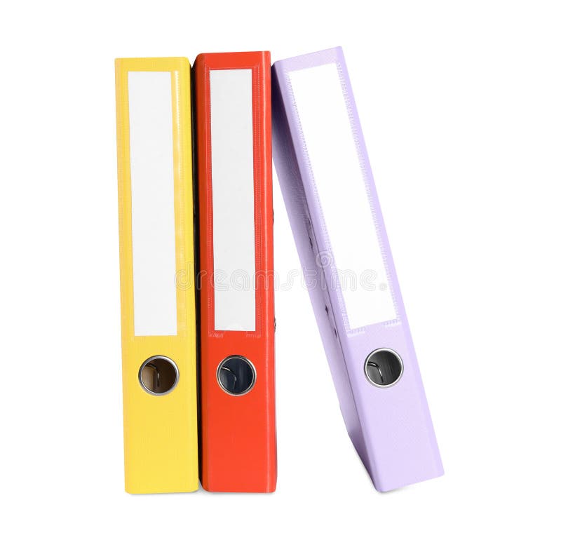 Many Bright Office Folders Isolated on White Stock Photo - Image of ...