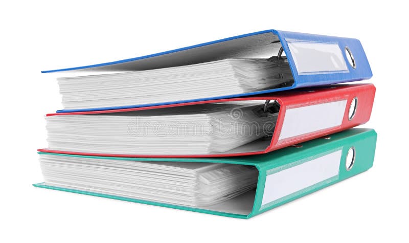 Many Bright Office Folders Isolated on White Stock Photo - Image of ...