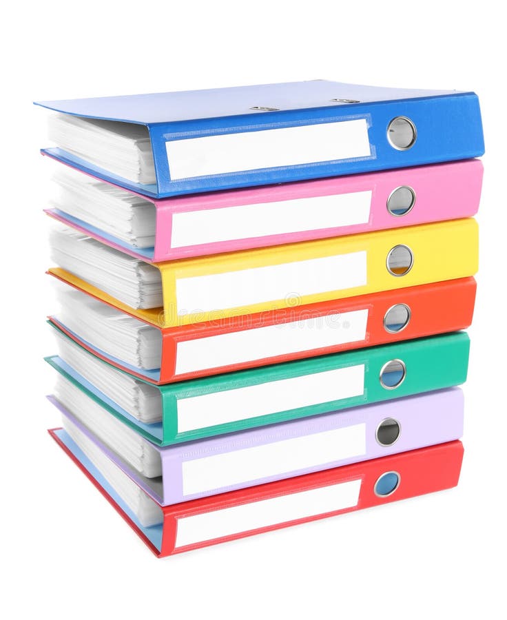 Many Bright Office Folders Isolated on White Stock Photo - Image of ...