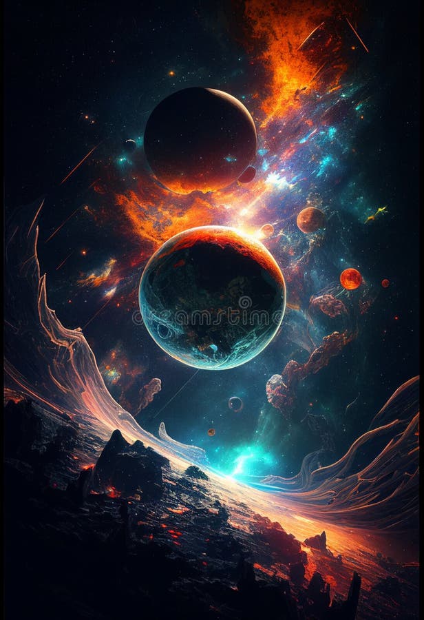 Many Bright Stars and Planets, Surrounded by the Darkness of Space. AI ...