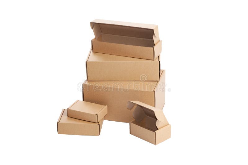 Brown Cardboard Boxes Isolated Stock Image - Image of packaging, paper ...