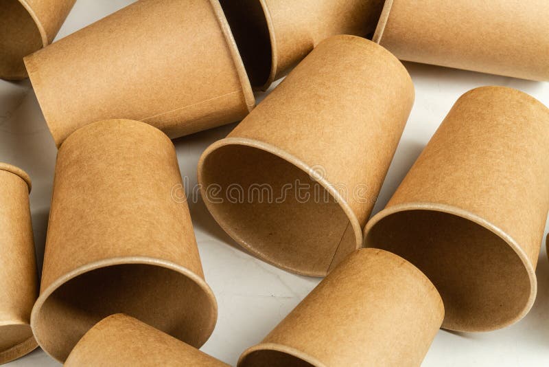 Many Brown Disposable Empty Paper Cups. Stock Image - Image of industry ...