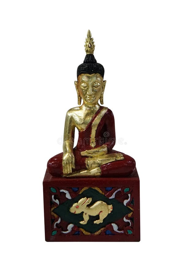 Buddha Image in Subduing Mara on a Rabbit Base, Isolated on White ...