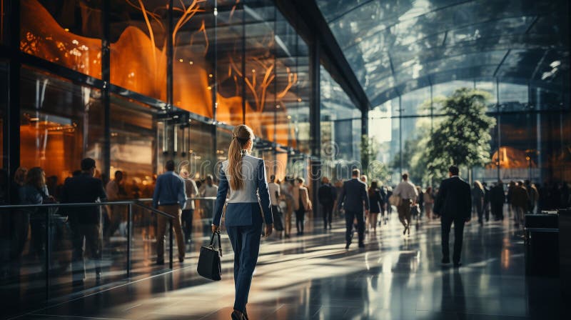 Many Business People Walk into a Modern Bright Office at Work with ...