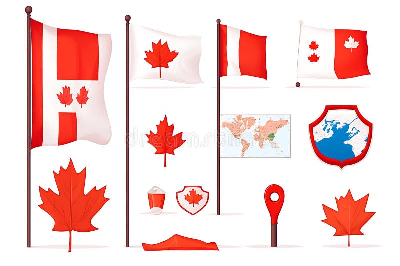 Many Canada Flag Variations and Red Maple Leaves are Visible with a ...