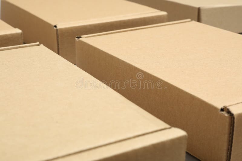 Many Cardboard Boxes, Closeup View. Packaging Goods Stock Photo - Image ...