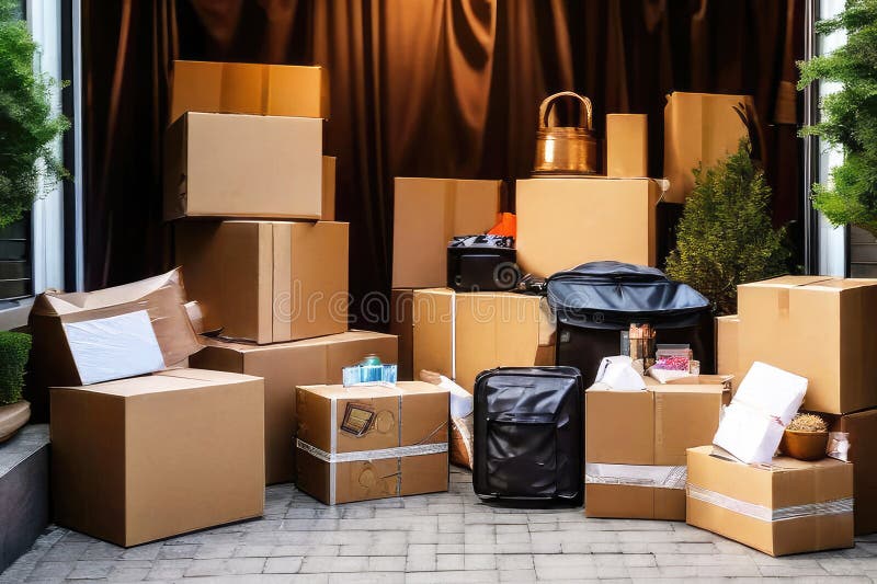 Many Cardboard Boxes. Relocation Process Concept Stock Image - Image of ...