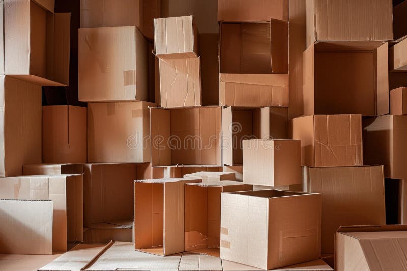 Stack of Cardboard Boxes Filling a Room Stock Image - Image of ...