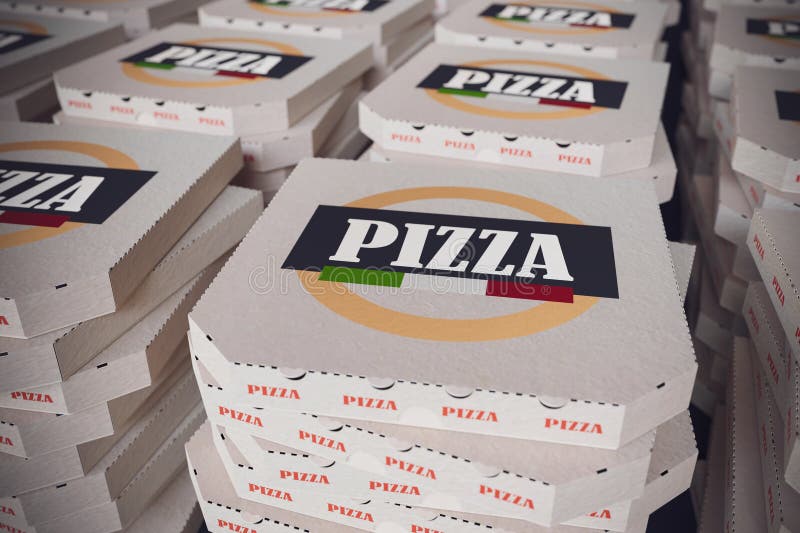 Many Cardboard Pizza Boxes. 3D Rendered Illustration Stock Illustration ...