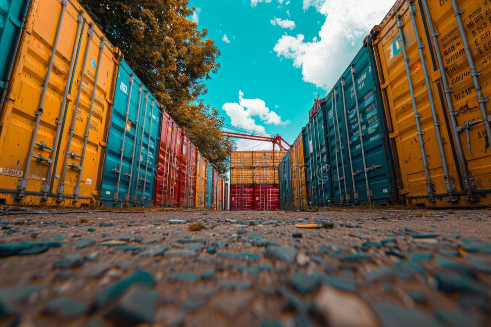 Many Cargo Containers in the Warehouse. Sea Containers Stock ...