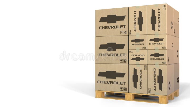 Many Cartons with Chevrolet Logo. Editorial 3D Rendering Editorial ...