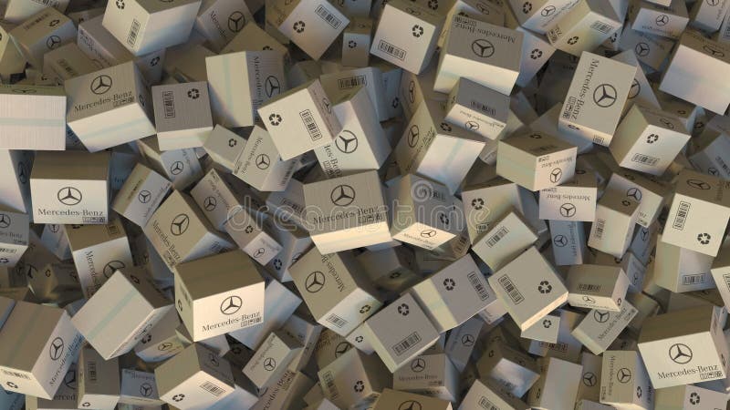 MERCEDES-BENZ Logo on Piled Cartons. Editorial 3D Rendering Editorial ...