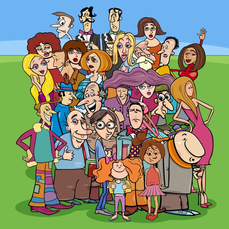 Many Cartoon People Characters in the Crowd Stock Vector - Illustration ...