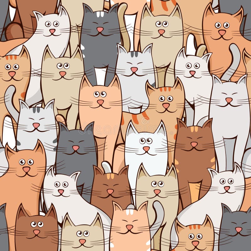 Many cats seamless pattern stock illustration. Illustration of drawn ...