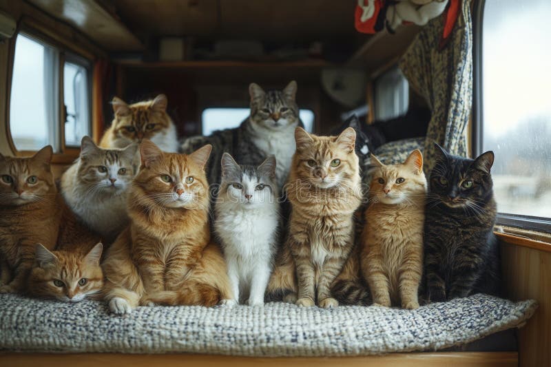 Many Cats Sitting Together Inside a Camper Van Stock Photo - Image of home, feline: 347337534