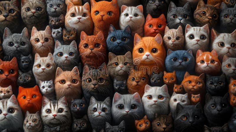 Many Cats of Various Breeds and Colors Stock Illustration ...