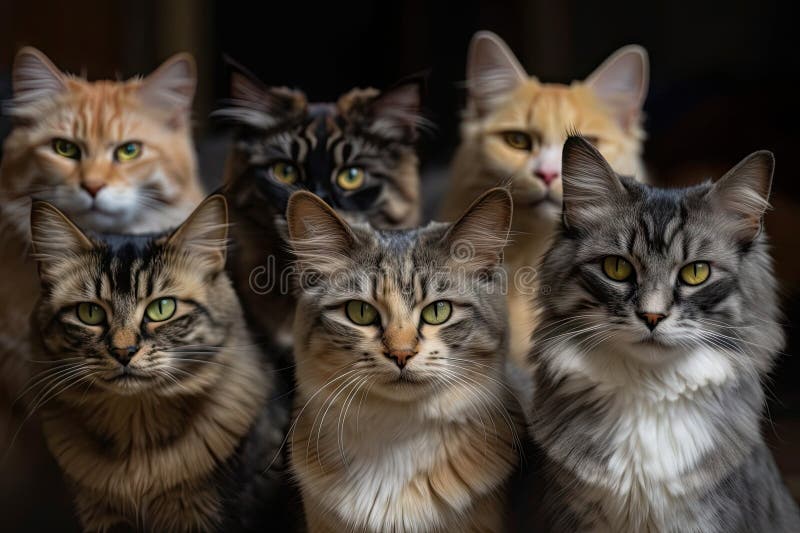 Many Cats of Various Breeds and Colors, Looking Expectantly at the ...