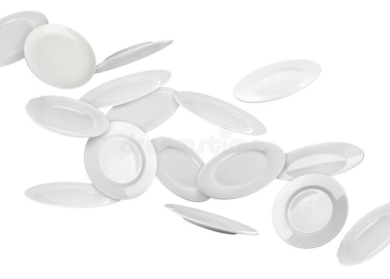Many Ceramic Plates Falling on White Background Stock Image - Image of ...