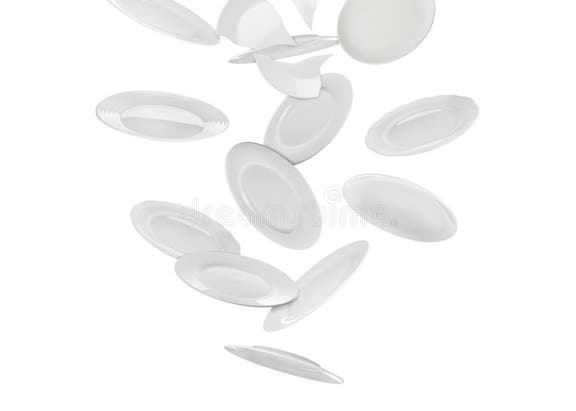 Many Ceramic Plates Falling on White Background Stock Photo - Image of ...