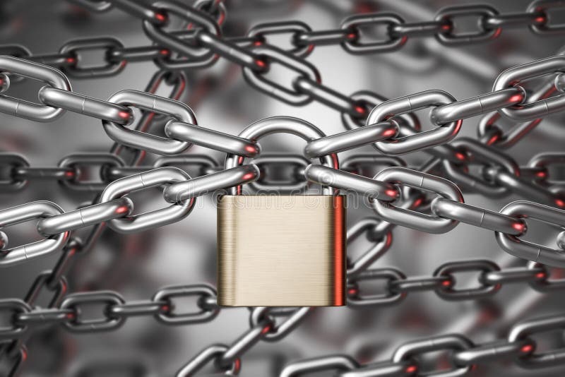 Many Chains Interlocked, Brass Padlock Stock Illustration ...